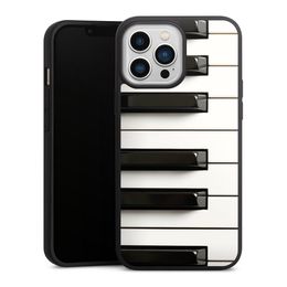 DeinDesign iPhone 13 Pro Max Handy Premium Silikon H&uuml;lle Handyh&uuml;lle schwarz Case Klavier Music Piano Silikon Premium Case
