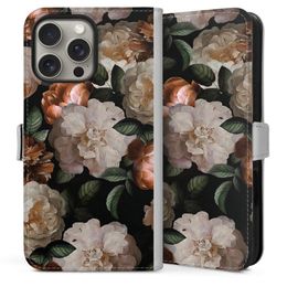 DeinDesign iPhone 16 Pro Handy Klapph&uuml;lle Handyh&uuml;lle aus Kunst Leder wei&szlig; Flip Case Wallpaper Rose Flower Sideflip mit Lasche
