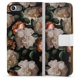 DeinDesign iPhone SE (2020) Handy Klapph&uuml;lle Handyh&uuml;lle aus Kunst Leder wei&szlig; Flip Case Rose Wallpaper Flower Sideflip mit Lasche