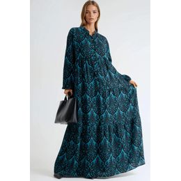 Komfortables gemustertes Maxikleid mit V-Ausschnitt