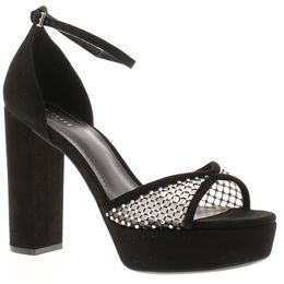 Ted Baker Damenabs&auml;tze Bexins Wildleder Leder Plateausandalen Blockabsatz Peeptoe Schwarz