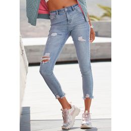 Buffalo Damen Destroyed-Jeans, Blau, Gr. 44, Skinny, Material: Baumwolle