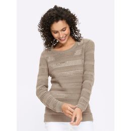 Heine Damen Ajourpullover, Braun, Gr. 34, Rundhals Pullover, 100% Baumwolle