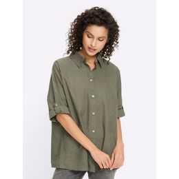Heine Damen Leinenbluse, Gr&uuml;n, Gr. 46, Blusen langarm, Material: Leinen
