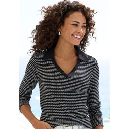 Vivance Damen Langarm-Poloshirt, Schwarz, Gr. 32/34, Langarm-Shirts, Material: Baumwolle