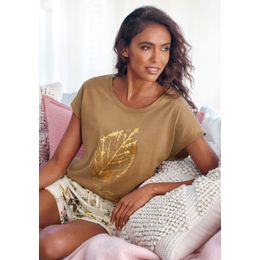 Lascana Damen Pyjamaoberteil, Braun, Gr. 36/38, Pyjamas, Material: Baumwolle