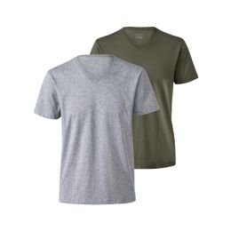 Tchibo - 2 T-Shirts mit V-Ausschnitt - Herren - Gr. L - olivgr&uuml;n