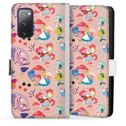 Galaxy S20 FE 5G Handy Klapph&uuml;lle Handyh&uuml;lle aus Kunst Leder wei&szlig; Flip Case Alice In Wonderland Muster Disney Sideflip mit Lasche