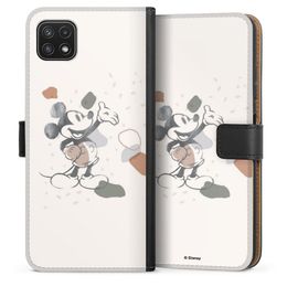 DeinDesign Galaxy A22 5G Handy Klapph&uuml;lle Handyh&uuml;lle aus Kunst Leder schwarz Flip Case Disney Mickey Mouse Official Licensed Product Sideflip mit langer Lasche