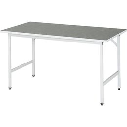 Rau Arbeitstisch, h&ouml;henverstellbar, Gestell 30 x 30 mm, Linoleumplatte, BxT 1500 x 800 mm, lichtgRau