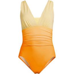 LANDS' END Gemusterter Shape-Badeanzug mit V-Ausschnitt SLENDER in Plus-Gr&ouml;&szlig;e, Damen, size: plus, Orange, Elasthan/Nylon-Mischung, by Lands' End
