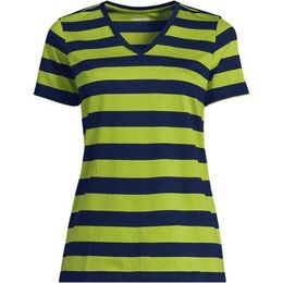 LANDS' END Supima Kurzarm-Shirt mit V-Ausschnitt f&uuml;r Damen in Petite-Gr&ouml;&szlig;e, Damen, size: petite, Blau, Baumwolle, by Lands' End