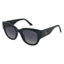 Guess GU7680 | Damen-Sonnenbrille | Fassung: Vollrand, Butterfly, Kunststoff, Schwarz Gl&auml;nzend | Glasfarbe: Grau Verlaufend