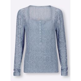 Heine Witt Damen Langarmshirt mit Knopfleiste, bleu, Gr&ouml;&szlig;e 36
