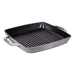Staub Grill Pans Grillpfanne mit zwei Griffen, quadratisch, 33 cm, grau 33 cm, quadratisch, Graphit-Grau, Gusseisen