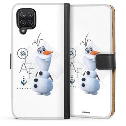 Galaxy A12 Handy Klapph&uuml;lle Handyh&uuml;lle aus Kunst Leder schwarz Flip Case Frozen Olaf Disney Frozen 2 Sideflip mit langer Lasche