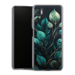 DeinDesign Xiaomi Redmi Note 10 5G Handy Silikon H&uuml;lle Case transparent Handyh&uuml;lle Eukalyptus Leaves Black Silikon Case