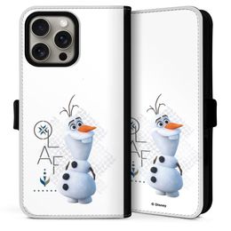 DeinDesign iPhone 16 Pro Handy Klapph&uuml;lle Handyh&uuml;lle aus Kunst Leder schwarz Flip Case Frozen Olaf Disney Frozen 2 Sideflip mit Lasche