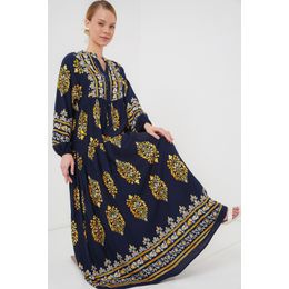 Bedrucktes V-Ausschnitt Maxikleid mit Knopfverschluss