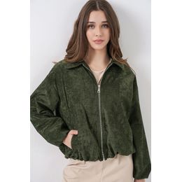 &Uuml;bergro&szlig;e Samt Zip-Jacke mit Taschen