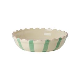 Rice Runde Steingut Auflaufform Kuchenform Creme mit gr&uuml;nen Streifen - &Oslash; 33 cm