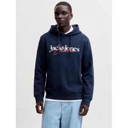 Jack & Jones JACK & JONES Herren Kapuzensweatshirt "JJTOM SWEAT HOOD"navy blazer, Gr. XL, bedruckt, angeraute Sweatware, Obermaterial: 60% Baumwolle, 40%
