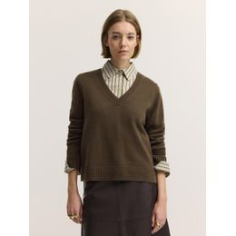 Bugatti Damen V-Ausschnitt-Pullover "Regular Fit"180, oliv, Gr. L, meliert, 100% Kaschmir, Pullover, Kaschmir V-Ausschnitt