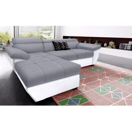 Ecksofa COTTA, B:265cm H:79cm T:102cmwei&szlig;, grau, Edles Flachgewebe ( 100% Polyester ) / Feine Struktur ( 100% Polyester );Kunstleder SOFTLUX /