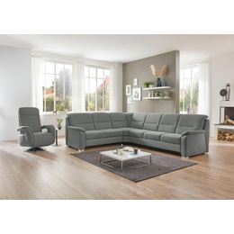 Ecksofa DIE PLANBAR, B:303cm H:92cm T:245cmsilber, 100% Polyester, Wohnzimmer, Sofas, "PP-HS10002", wahlweise mit Kopfteilverstellung, Schlaffunktion