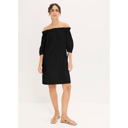 bonprix Damen Off-Shoulder-Kleidschwarz, Gr. 38, Obermaterial: 100% Baumwolle, Kleider, aus Baumwolle, mit Stickerei, l&auml;ssige Passform
