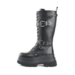 Buffalo Damen Schn&uuml;rstiefel "JUPITER WEST LACE UP HIGH", Gr. 37schwarz, Lederimitat, Schuhe, Plateaustiefel mit Memory Foam-Innensohle