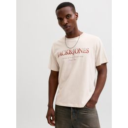 Jack & Jones JACK & JONES Herren Rundhalsshirt "JJDEVIN DAYTONA PRINT TEE SS CREW NECK"moonbeam, Gr. S, bedruckt, Jersey, Obermaterial: 100% Baumwolle, Shirts