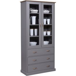 Buffet Inter Link, B:90cm H:190cm T:38,4cmwei&szlig;, Massivholz, Sicherheitsglas, K&uuml;che, Schr&auml;nke, Geschirrschrank im Landhausstil, BxTxH: 90 x 38,4 x 190