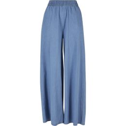 Urban Classics Damen Stoffhose "Urban Classics Damen Ladies Light Denim Wide Leg Pants", blau, Gr. L, unifarben, 100% Baumwolle, Hosen
