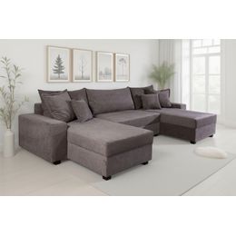 Wohnlandschaft OTTO HOME, B:313cm H:42cm T:161cm, grau, 100%Polyester, Sofas, "Alexa U-Form, B: 313 cm, inkl. Schlaffunktion", Schlaffunktion,