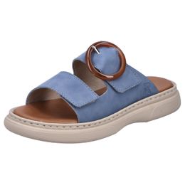Rieker Damen Pantolette, Gr. 38blau, Lederimitat, Schuhe, Sommerschuh, Hausschuh, Strandschuh mit Klettriemchen