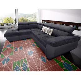 Ecksofa COTTA, B:262cm H:79cm T:102cmschwarz, schwarz, Kunstleder SOFTLUX / Struktur (100% Polyester);Edles Flachgewebe (100% Polyester) / Feine