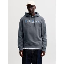 Jack & Jones JACK & JONES Herren Kapuzensweatshirt "JJTOM SWEAT HOOD", grau, Gr. XXL, bedruckt, angeraute Sweatware, Obermaterial: 60% Baumwolle, 40% Polyester,