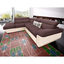 Ecksofa COTTA, B:262cm H:79cm T:102cmcreme, braun, Kunstleder SOFTLUX / Struktur (100% Polyester);Edles Flachgewebe (100% Polyester) / Feine Struktur