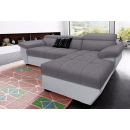 Ecksofa COTTA, B:265cm H:79cm T:102cmgrau, grau, Edles Flachgewebe ( 100% Polyester ) / Feine Struktur ( 100% Polyester );Kunstleder SOFTLUX /