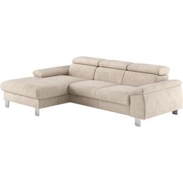 Ecksofa COTTA, B:244cm H:72cm T:166cmplatinum, 100% Polyester, Wohnzimmer, Sofas, "Komaris L-Form, B: 244 cm", mit Kopfteilverstellung, optional