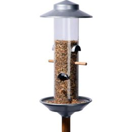 LUXUS-VOGELHAUS Futterspender im Silber -Kunststoff-Design mit Holzst&auml;nder