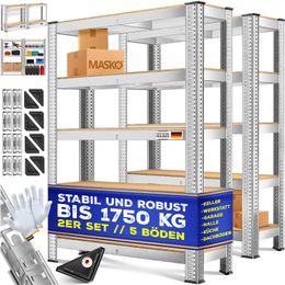 Masko&reg; 2er-Set Lagerregal Schwerlastregal, Kellerregal, verstellbare Ablagen, MDF-Platten Regal aus Metall, Steckregal, Werkstattregal, Keller, Garage