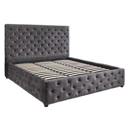 Riess Ambiente riess-ambiente Boxbett PARIS 180x200cm grau Samt mit Stauraum inkl. Matratze und Topper