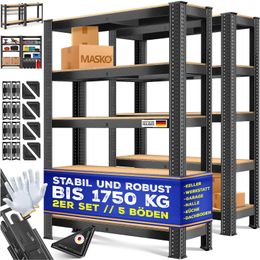 Masko&reg; 2er-Set Lagerregal Schwerlastregal, Kellerregal, verstellbare Ablagen, MDF-Platten Regal aus Metall, Steckregal, Werkstattregal, Keller, Garage