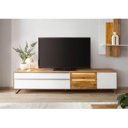 Lowboard Wildeiche 235x43x52 natur ge&ouml;lt / Glas wei&szlig; WIEN #106