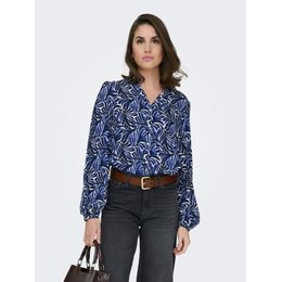 Only Damen Langarmbluse "ONLRAYA L/S SHIRT WVN"surf the web aop:graphic blau, Gr. S, bedruckt, Web, Obermaterial: 100% Viskose, Blusen, Viskose,