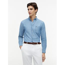 Tommy Hilfiger Herren Langarmhemd "CHAMBRAY POCKET Regular Fit"medium blau chambray, Gr. XXL, Web, Obermaterial: 100% Baumwolle, Hemden