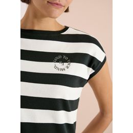 Cecil Damen T-Shirt, schwarz-wei&szlig;, Gr. S, gestreift, Jersey, Obermaterial: 100% Baumwolle, Shirts, Mit Printdetail