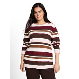 Tom Tailor PLUS Damen Strickpullover "TTP Pullover", braun, Gr. 44, gestreift, Strick, Obermaterial: 100% Baumwolle, Pullover, mit feiner Struktur